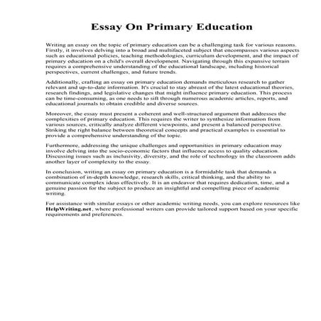 Essay On Primary Education. Benedictine University | PDF | Primary ...