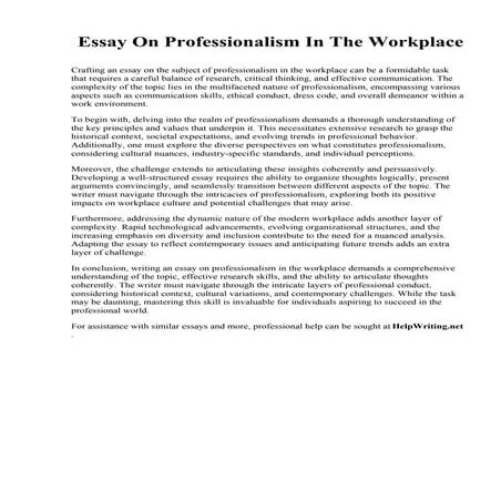 Essay On Professionalism In The Workplace | PDF