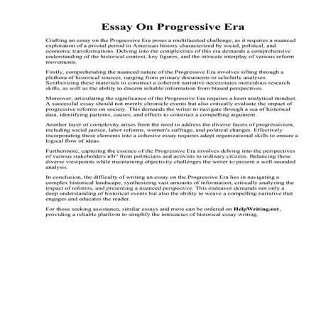 Essay On Progressive Era. Essay Example on Progressivism in the U.S ...