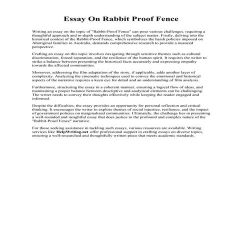 Essay On Rabbit Proof Fence. Averett University | PDF