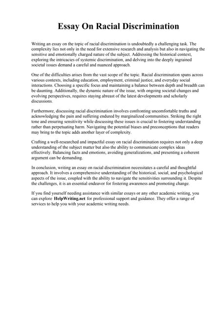 Racial Discrimination Essay. Maria College | PDF