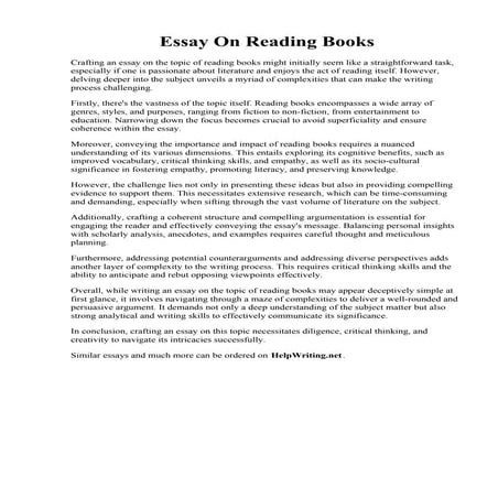 Essay On Reading Books. Write a short essay on Importance of Reading ...