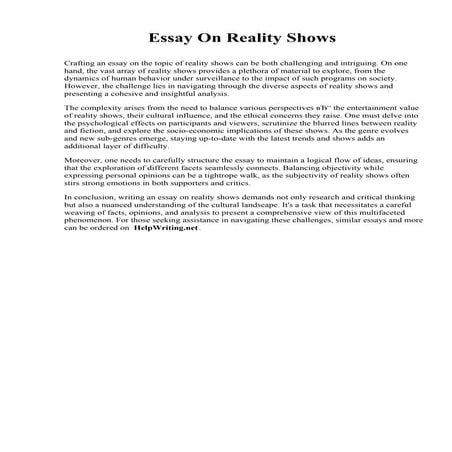 Reality Tv Essay. Bevill State Community College | PDF