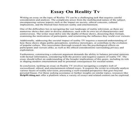 Essay On Reality Tv. . Reality TV and the Effects on Youth 500 Words ...