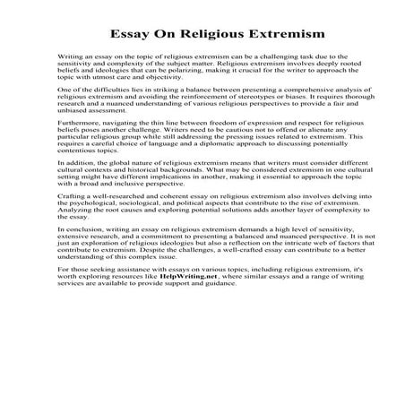Essay On Religious Extremism. University of Pikeville | PDF