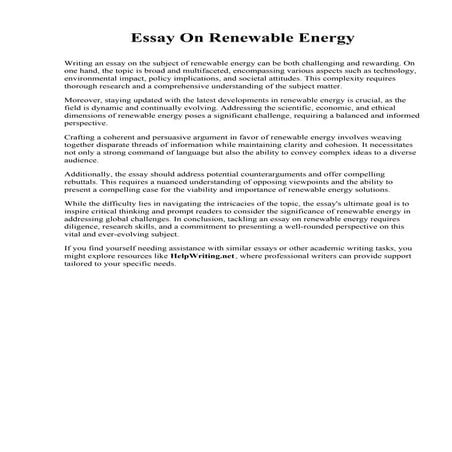 Essay On Renewable Energy. StuDocu University | PDF