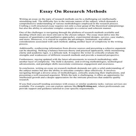 Essay On Research Methods. Ferris State University | PDF