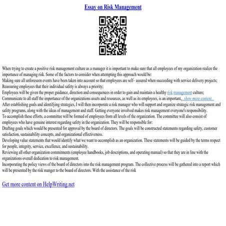Essay On Risk Management | PDF