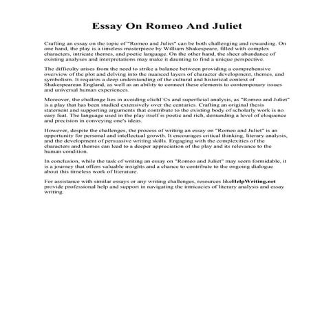 Essay On Romeo And Juliet. Hope College of Arts & Sciences | PDF