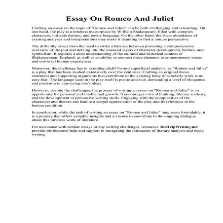 Essay On Romeo And Juliet. Romeo and Juliet essay | PDF