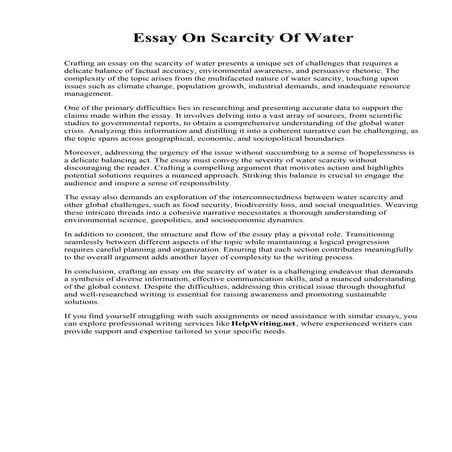 Essay On Scarcity Of Water.pdf | Homework and Study | Education
