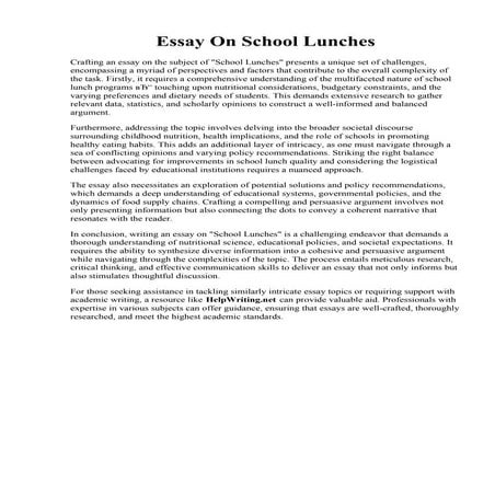 Essay On School Lunches. Why School Lunch is important | PDF