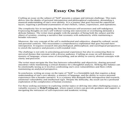 Essay On Self Esteem | PDF