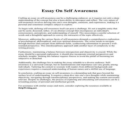 Essay On Self Awareness. Universidad Cristiana Logos | PDF
