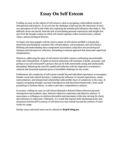 Essay On Self Esteem | PDF Essay On Self Esteem | PDF