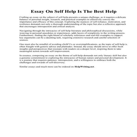 Essay On Self Help Is The Best Help. Essay on self help is the best ...