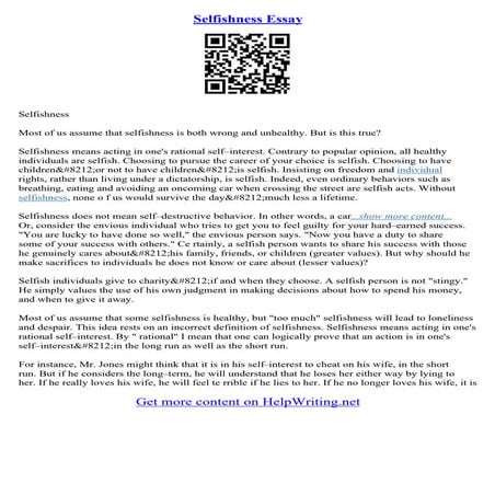 Essay On Selfishness | PDF