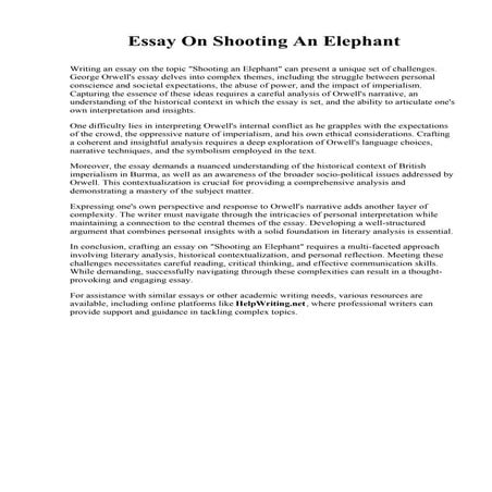 Shooting An Elephant Essay Analysis. Birmingham-Southern College | PDF