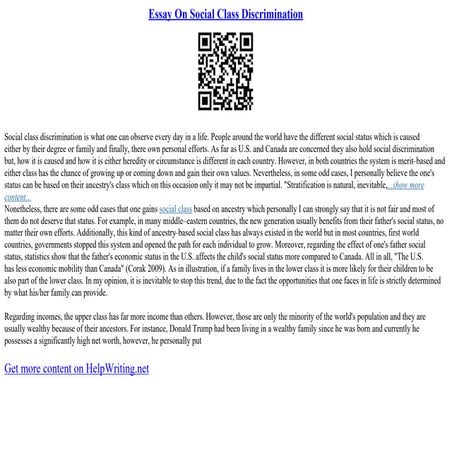 Essay On Social Class Discrimination | PDF