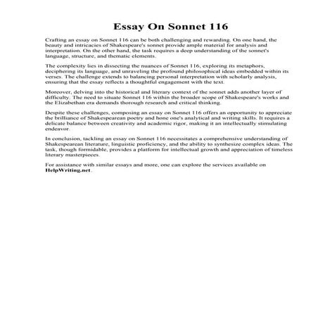 Essay On Sonnet 116. Critical appreciation of sonnet 116. Analysis of ...