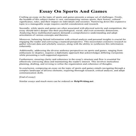 Essay On Sports And Games. Essay on Sport Sample | PDF
