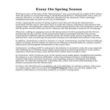 Essay On Spring Season. Essay on spring season in english Spring season ...