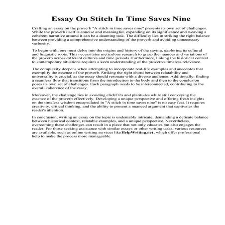 Essay On Stitch In Time Saves Nine. A Stitch In Time Saves Nine, Its ...