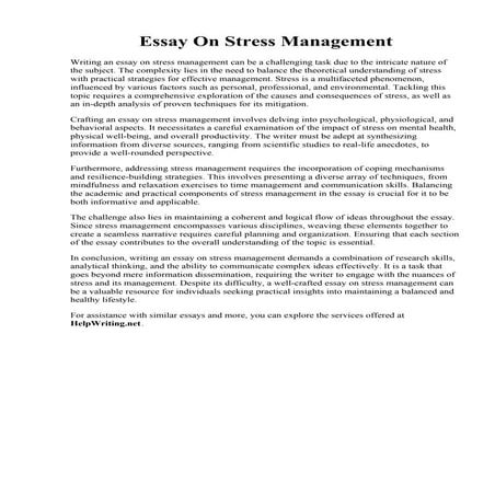 Essay On Stress Management. Write a short essay on Stress Management ...