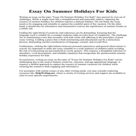 Essay On Summer Holidays For Kids. 5 Images Summer Vacation Essay For ...