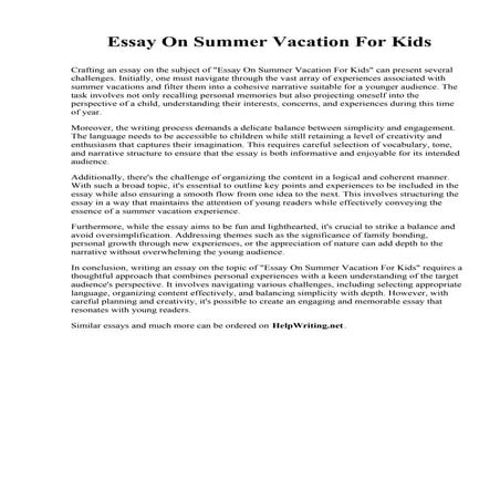 Essay On Summer Vacation For Kids.pdf | Homework and Study | Education