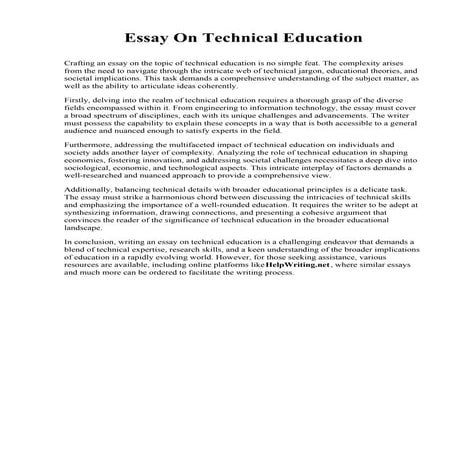 Essay On Technical Education. Hill College | PDF