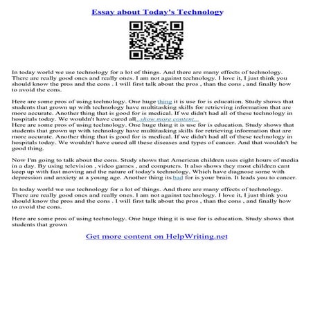 Essay On Technology Today | PDF