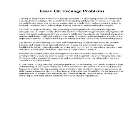 Essay On Teenage Problems. North American University | PDF