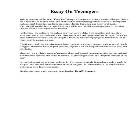 Essay On Teenage Problems. North American University | PDF