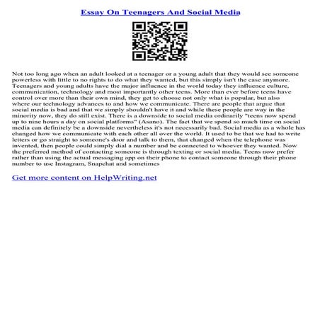 Essay On Teenagers And Social Media | PDF | Social Networking | Internet