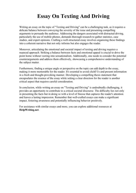 Distracted Driving Essay. North Central Michigan College | PDF