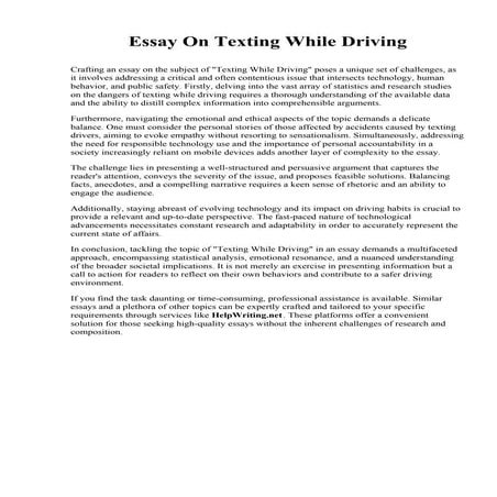 Texting While Driving Essay Outline. Trinity College of Nursing and ...