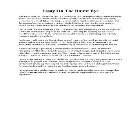 Essay On The Bluest Eye. . Literature Essay Sample - The Bluest Eye | PDF