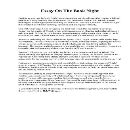 Essay On Night By Elie Wiesel. Gettysburg College | PDF