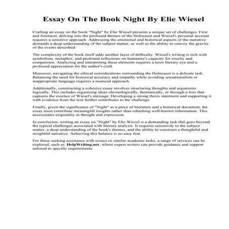 Essay On Night By Elie Wiesel. Gettysburg College | PDF