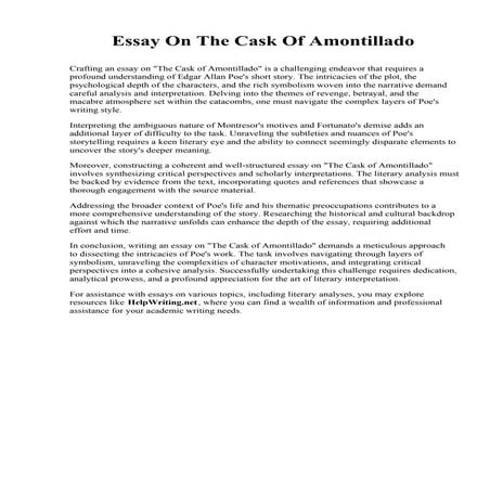 Essay On The Cask Of Amontillado. Saint Paul College | PDF