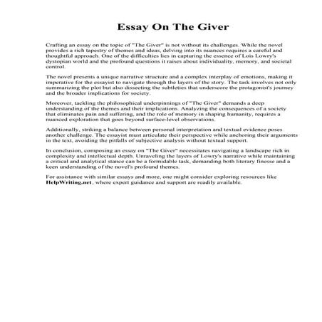 The Giver Essay. Niagara County Community College | PDF