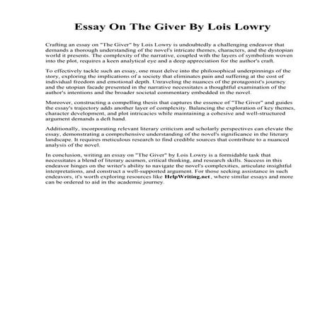 Essay The Giver. Colorado State University | PDF