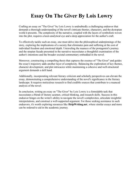 Giver Essay. Central Methodist University | PDF