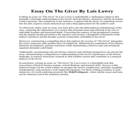 Essay On The Giver By Lois Lowry.pdf