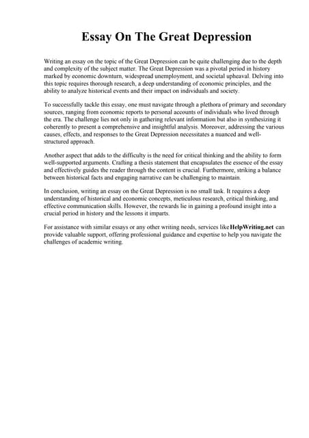 Essay On Great Depression | PDF