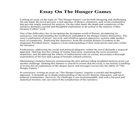 Essay On The Hunger Games. Adelphi University | PDF
