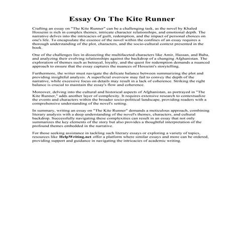 Essay On The Kite Runner. quot;The Kite Runnerquot; Theme Analysis ...