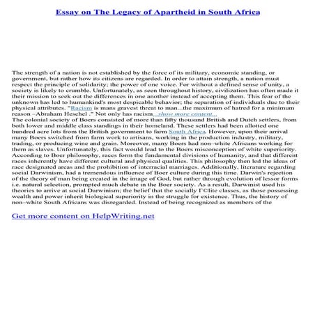 Essay On The Legacy Of Apartheid In South Africa | PDF