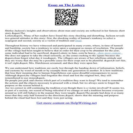 Essay On The Lottery | PDF | Lotteries and Scratchcards | Shopping